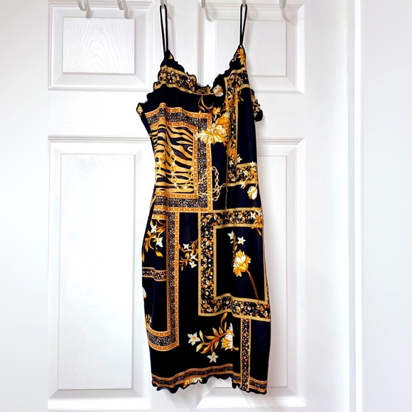Dresses | Spaghetti String Short Womens Black Gold Maxi Sleeveless ...